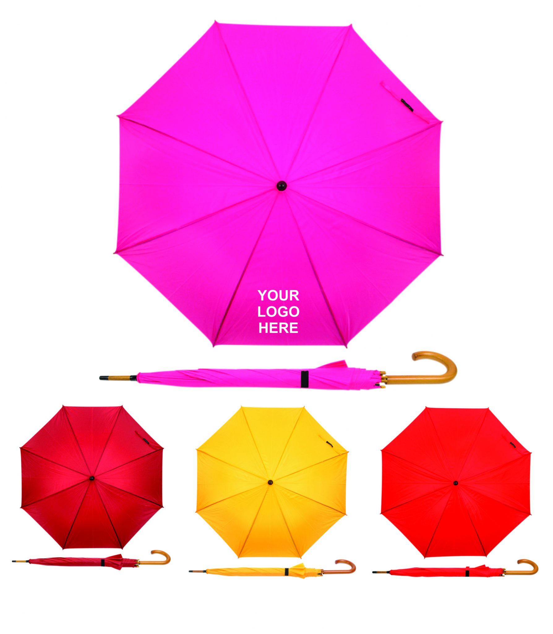 48″ Wood Shaft Curved Wood Handle Umbrella - Premium Quality Umbrellas