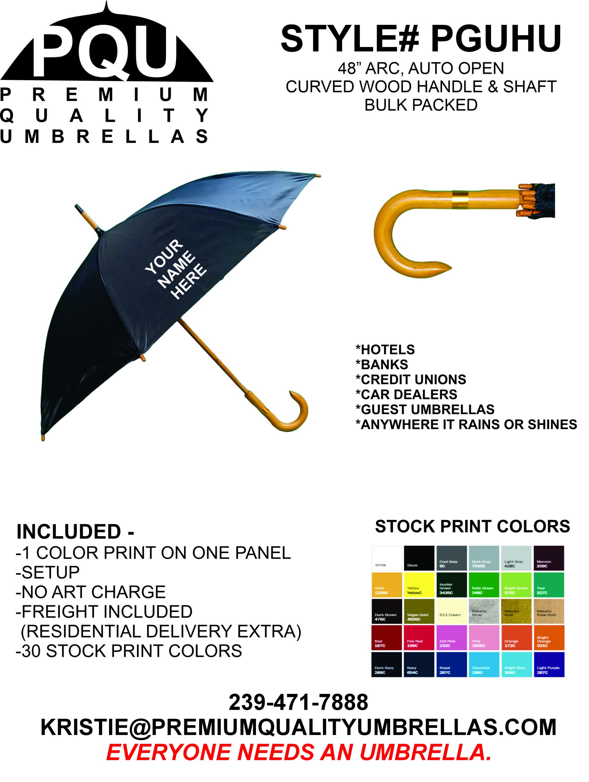 48″ Logo Printed Curved Wood Handle Umbrella – Premium Quality Umbrellas