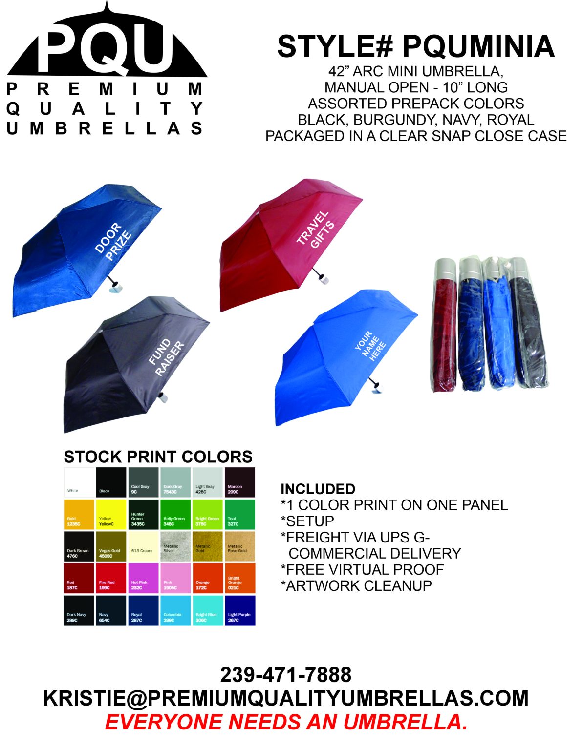 42″ Prepacked Color Assortment Logo Print Mini Umbrellas - Premium ...